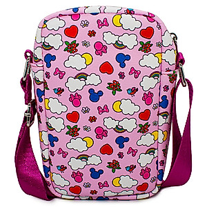 Buckle Down Disney Bag, Cross Body, Icons with Rainbow and Flowers, Pink, Vegan Leather, Mickey Mouse, Minnie Mouse