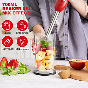 Galanz 4-in-1 Retro Immersion Hand Blender & Food Chopper with Whisk, 2 Speeds, Blending Beaker Included, Stainless Steel, 260W, Red