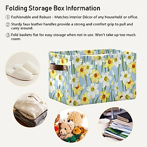 Takiito Storage Basket for Organizing Shelves, Daffodil Flowers Fabric Storage Bin with Handles for Books Toys Closet, 1 Pack