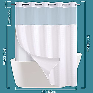 Conbo Mio Hotel Grade Fabric Shower Curtain with Snap in Liner for Bathroom with See Through Top Window, Spa, Machine Washable, Shower Curtain (Check-White,71Wx74H)