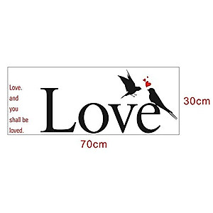 BIBITIME Love and You Shall be Loved Quotes Stickers Couple Birds Kissing Red Hearts Wall Decal Vinyl Sticker for Living Room Couple Bedroom Girlfriend Room Decor
