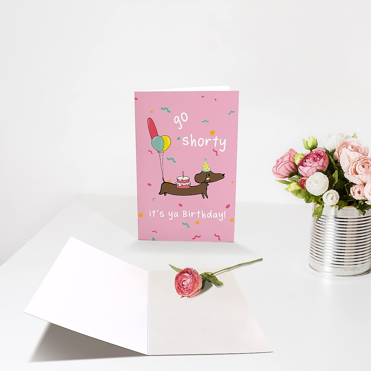 Chenive Funny Sausage Dog Birthday Card, Dachshund Happy Birthday Card, Humorous Bday Greeting Card, Go Shorty It’s Ya Birthday