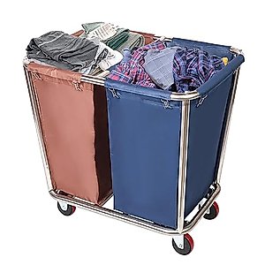 MYOYAY Laundry Cart with Wheels 350L Large Laundry Sorter 2 Section Laundry Basket with Steel Frame and Removable Bag Laundry Hamper Rolling Cart for Commercial/Home/Hotel, 35.4" x 25.5" x 32.2 "
