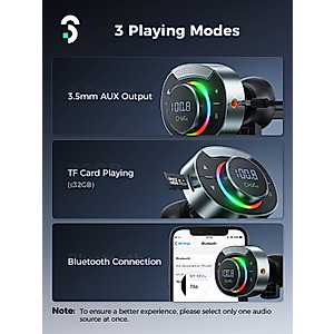 Bluetooth 5.3 FM Transmitter for Car - SOOMFON Bluetooth Car Adapter with Big Mic Bass Stereo Hi-Fi Sound, PD30W QC18W FM Bluetooth Transmitter Car Charger Support Hands-Free Calls, Aux Out, TF Card