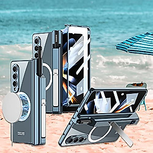BRAND SET Galaxy Z Fold 4 Case, Galaxy Z Fold 4 Case with Wireless Charging, Full Body Cover Hard PC Ultra-Thin Anti-Scratches Shockproof Protective Phone Case for Samsung Fold 4(Blue)