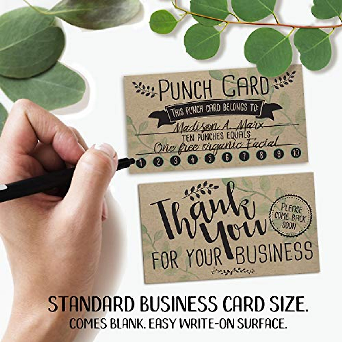 Loyalty Rewards Punch Cards for Small Business - Set of 50 Kraft Paper Coupon Cards - Blank Voucher Gift Rewards Card Stationery - Great Loyalty Cards for Business