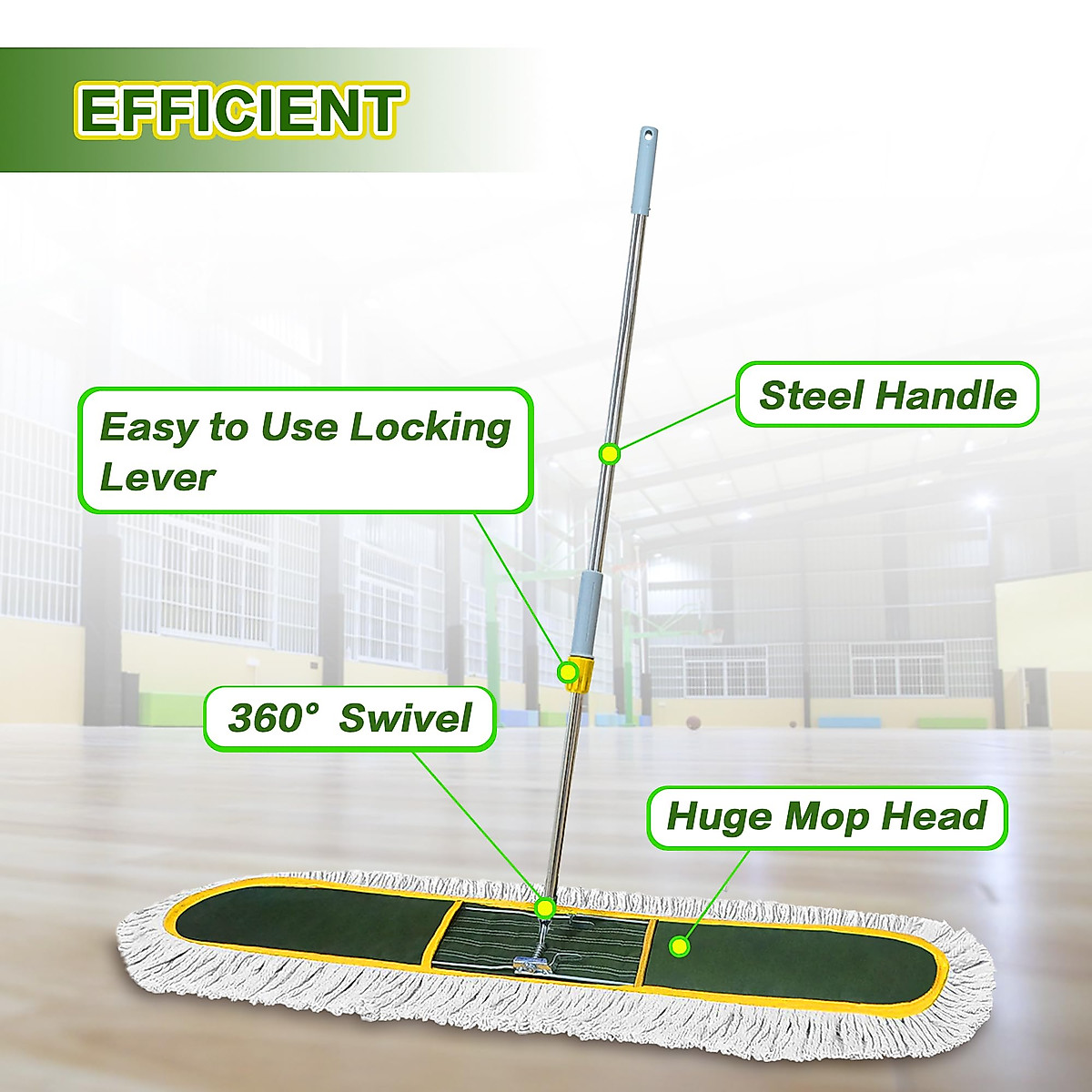 Solipect 48-Inch Commercial Dust Mop for Hardwood Floors, Large Dry Mop with Reusable Cotton Yarn Head, Telescopic Stainless Steel Handle - Ideal for Industrial Floor Cleaning, Marble, Laminate