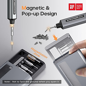 AM ARROWMAX Electric Screwdriver, Cordless Precision Screwdriver Set with 34 Magnetic Precision Bits, Smart Motion Control, IF Winning Design Tool Kit for Electronics Laptop Glasses (SES PRO) Grey