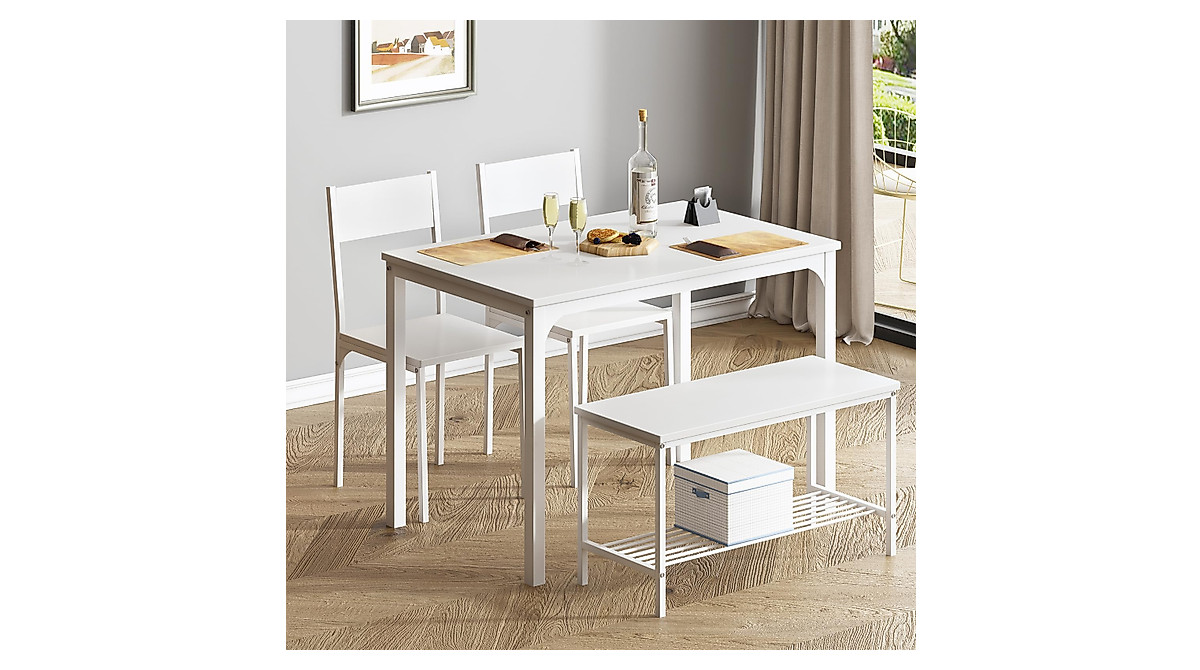 Soges 4-Person Dining Table Set - Space-Saving White Kitchen Furniture