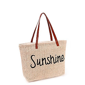 Women Beach Tote Summer Purse Handbag Utility Bag Zipper, Beige Cute Xl Large Woven Straw for Travel, Mom Female Sister Wife Girlfriend…