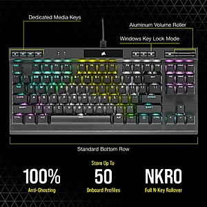 Corsair K70 RGB TKL CHAMPION SERIES Tenkeyless Mechanical Gaming Keyboard (CHERRY MX Silent Keyswitches: Linear and Quiet , PBT Double-Shot Keycaps, Per-Key RGB LED Backlighting) QWERTY NA, Black