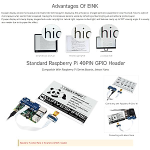 Waveshare 7.5inch E-Ink Display HAT Compatible with Raspberry Pi 5/4B/3B/Zero/Zero W/Zero 2W/Pico/Pico W/Pico WH, 800×480 Resolution SPI Interface
