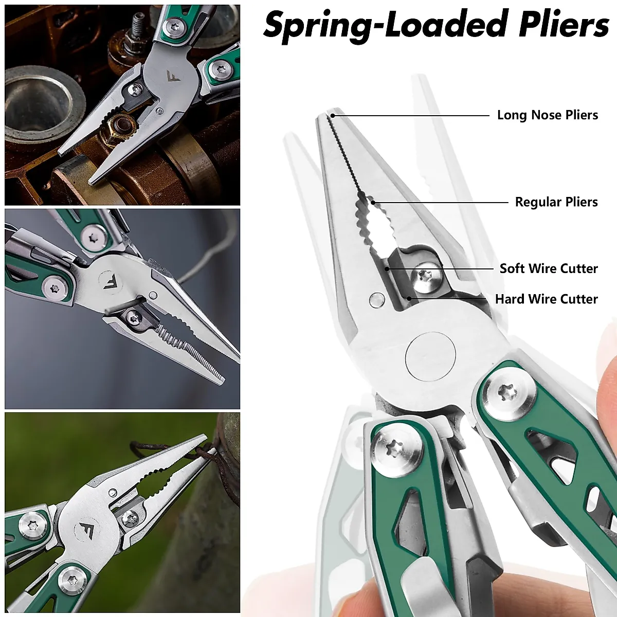 FLISSA Multi Tool Pliers, Green 16 in 1 Stainless Steel Multipurpose tool with Tactical Multitool Knife, Screwdrivers, Saw, Bottle Opener and Durable Sheath, Essential Gear for Outdoor Adventures