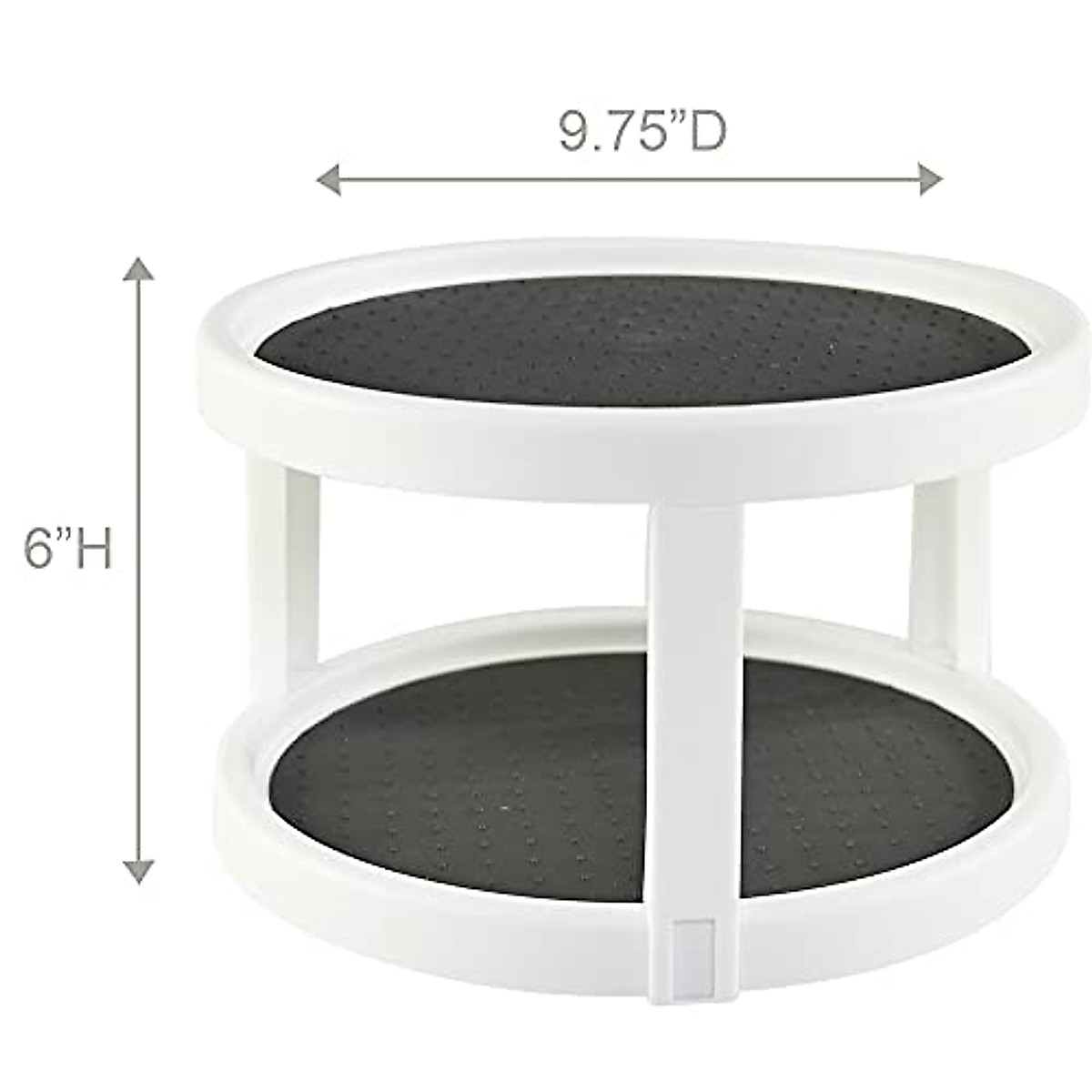 HOME-X Two-Tier Lazy Susan, Nonskid Turntable, Rotating Organizer for Pantry, Kitchen Counter, or Table, 9 ¾" D x 6" H, White