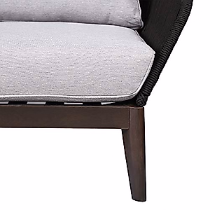 armen LIVING LCATCHWDDK Athos Indoor Outdoor Club Chair in Dark Eucalyptus Wood with Latte Rope and Grey Cushions, Gray