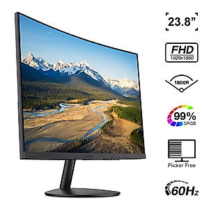 KOORUI 24" Curved 60Hz Computer Monitor LED Monitor Full HD 1080P HDMI VGA, 1800R, Tilt Adjustment, Eye Care, Black 24N5C