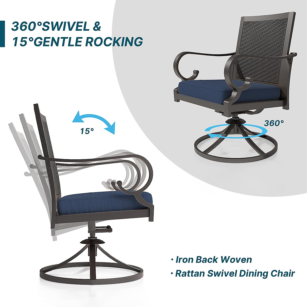 RTDTD 13 Pieces Outdoor Dining Set Patio Dining Table and Chairs Set Outdoor Furniture Set with 3 Square Metal Dining Tables with Umbrella Hole，10 Wicker Patio Chairs with Dark Blue Cushions