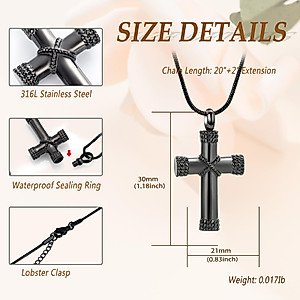 Rope Winding Cross Cremation Ashes Urn Pendant Necklace Memorial Keepsake Jewelry Lord’s Prayer Cross Ashes Necklaces (Black)