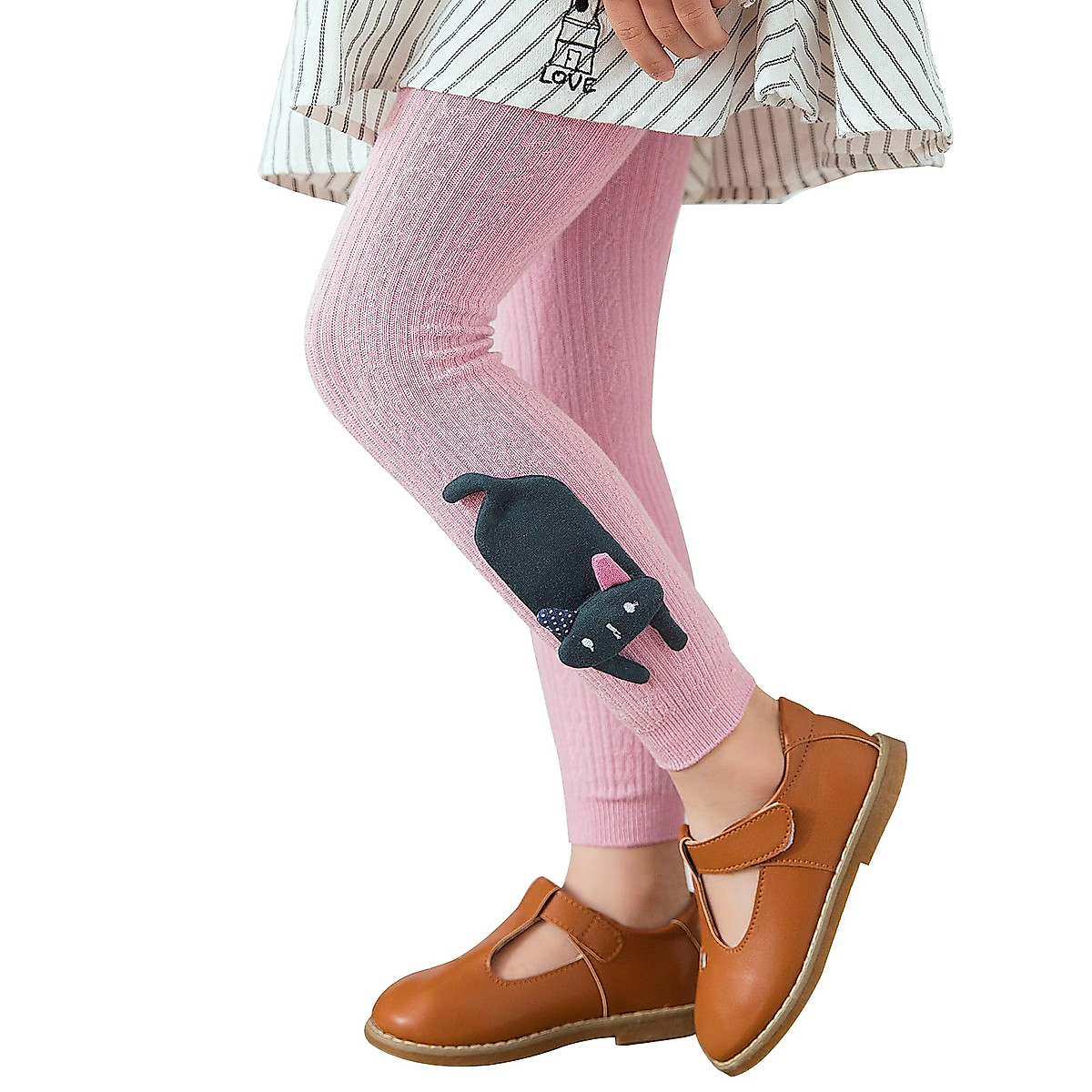 BOOPH 3 Pack Girl Legging Pants Knit Footless Tights 5-8 Year Yellow Pink Gray