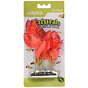Marina Naturals Red Foreground Silk Plant – Fish Tank Decoration Mimics Live Aquarium Plants Red Small