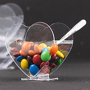 Efavormart 24 Pack | 2oz Mini Clear Plastic Heart-Shaped Dessert Parfait Cups with Spoons, Disposable or Reusable Pudding Snack Bowl Sets