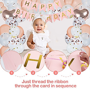 Rose Gold Birthday Decorations for Women - Quesen Birthday Party Supplies with Happy Birthday Banner, Queen Sash, Crown, Cake Topper & Balloons, Pink Birthday Party Decor Favors for Women Girls Kids