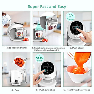 WOZAIJAInfanso Baby Food Maker Food Processor for Infants and Toddlers 7 in 1 Blender Grinder Steamer, Blender, Chopper, Defroster, Reheater, Disinfector, Auto Cleaning 10 Food Pouches