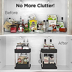 2-Tier Undersink Organizer, Cabinet Storage for Kitchen and Bathroom, Sliding Drawer Storage Organizer, With Adjustable Hooks, Dividers, External Handles, Multi-Purpose Undersink Storage Shelf-2 Pack