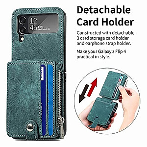 Detachable Retro Leather Zipper Wallet Folding Case for Samsung Galaxy Z Flip 4 5G Flip4 Flip3 2 in1 Cards Holder Phone Cover,Black,for Samsung Z Flip 3