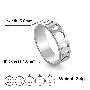 Amaxer Minimalist Phase of the Moon Rings Women Stainless Steel Geometric Crescent Moon Finger Ring Lady Men Gifts (Silver, 8)