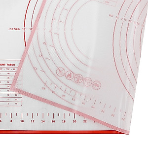 Silicone Measurement Pastry Mat, Reusable Non Stick Baking Mat with Inch CM Measurement for Dough Rolling Fondant Pizza Cookies Making, Large Pie Crust Mat, 23.6x15.7 Inch(Red)