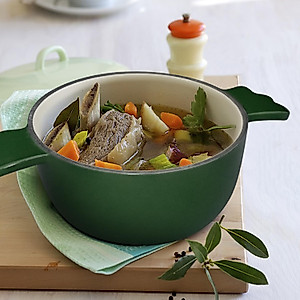 Flavehc Mini Cocotte 16 oz Owl Shaped Mini Dutch Oven 0.5 qt Cast Iron Garlic Roaster for Oven Garlic Confit Pot Ramekins with Lids Oven Safe, Green