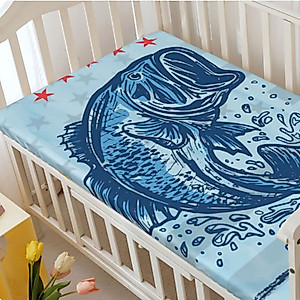 Gone Fishing Themed Fitted Crib Sheet,Standard Crib Mattress Fitted Sheet Toddler Bed Mattress Sheets-Great for Boy or Girl Room or Nursery,28“ x52“,Multicolor