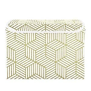 Oyihfvs Gold Abstract Geometric Cubes Foldable Cube Storage Basket Collapsible Fabric with Lidded Sturdy Handles Organizer Box for Home Bedroom 16.5 x 12.6 x 11.8 in