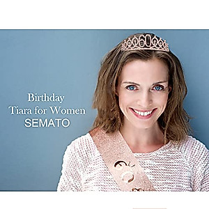 Semato 60 & Fabulous Birthday Crown and Sash Kit- 60th Birthday Gifts for Women 60th Birthday Party Decorations (rose gold)