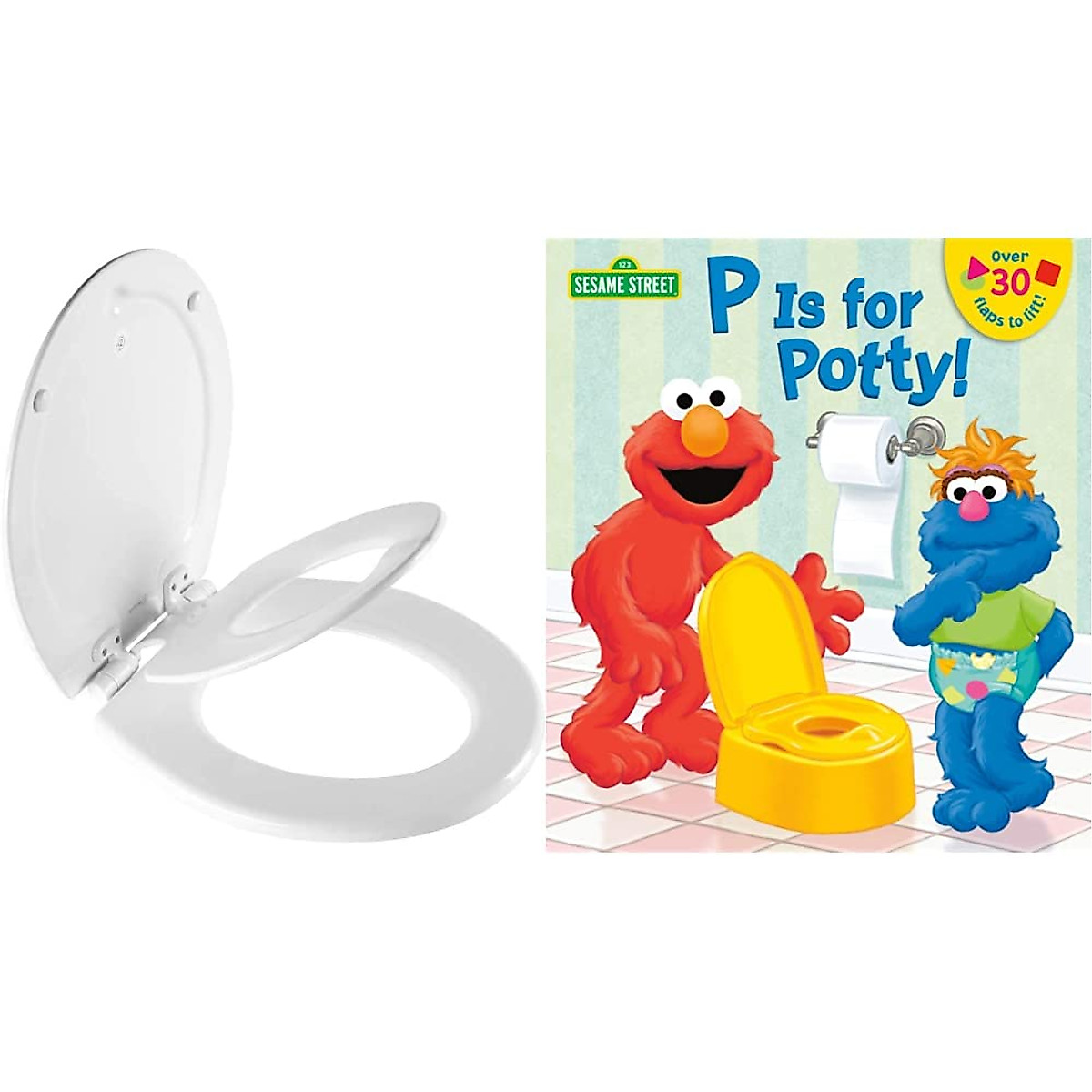 NextStep2 Round Potty Training Toilet Seat with Soft Close & P is for Potty! Sesame Street Lift-the-Flap Book