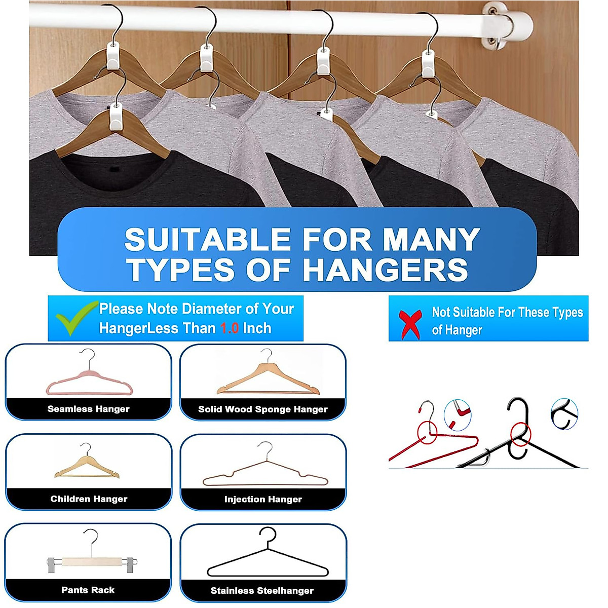 MNYBWZ 50PCS Hanger Hooks Clothes Connector Hooks Space Saving Cascading Hangers Closet Organizer (White)