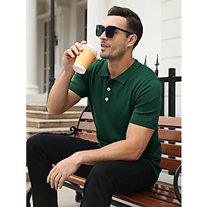 Syktkmx Mens Golf Polo Shirts Short Sleeve Casual Banded Bottom Stretch Classic Fit Solid Knit T-Shirts Olive Green