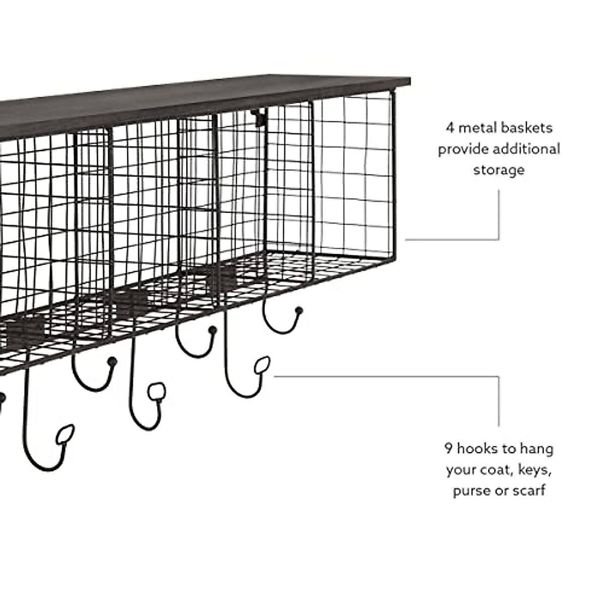 Linon AHWE12381 Lanette 4-Cubby Wall Shelf, 13" x 30" x 6.5", Black