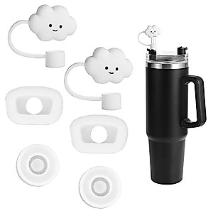 4pcs Spill Proof Stopper for Stanley, Silicone Spill Proof Stopper with 2pcs Cloud Straw Covers Reusable Spill Proof Plug Compatible with Stanley Cup 1.0 40/30oz