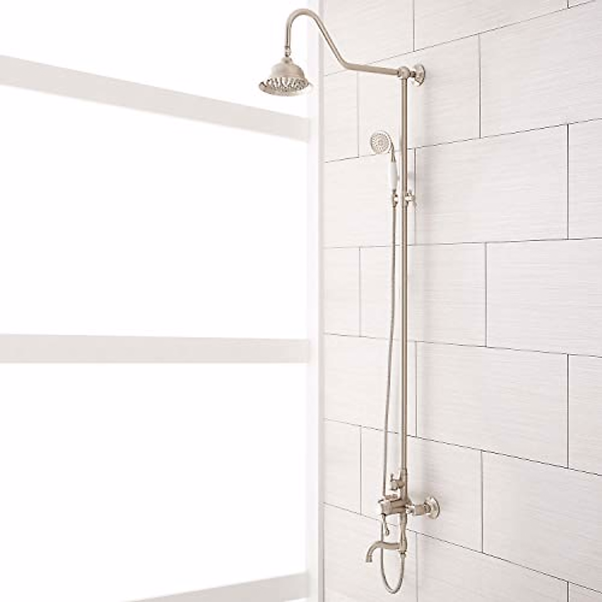 Signature Hardware 939624 Dolwick Exposed Shower System with Rain Shower Head, Hand Shower, and Hose - Rough In Included