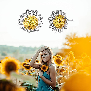 925 Sterling Silver Sunflower Earrings Stud You are My Sunshine Jewelry Gifts for Women Mom (Gold)