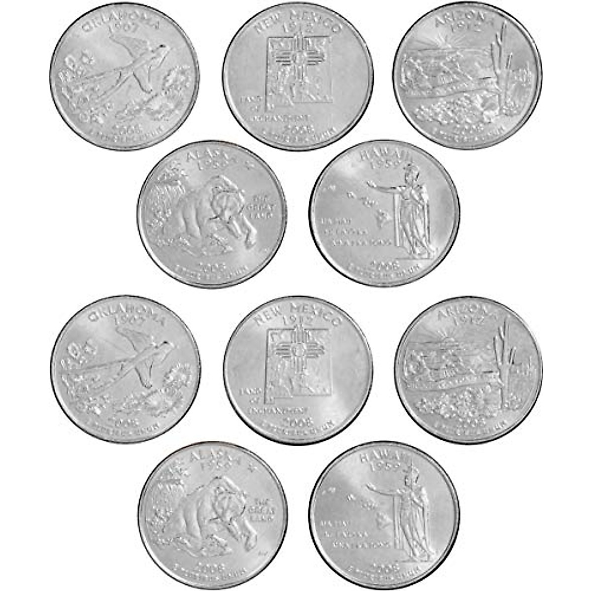 2008 P&D State Quarter 10 Coin Set BU Uncirculated Mint State 25c Collectible