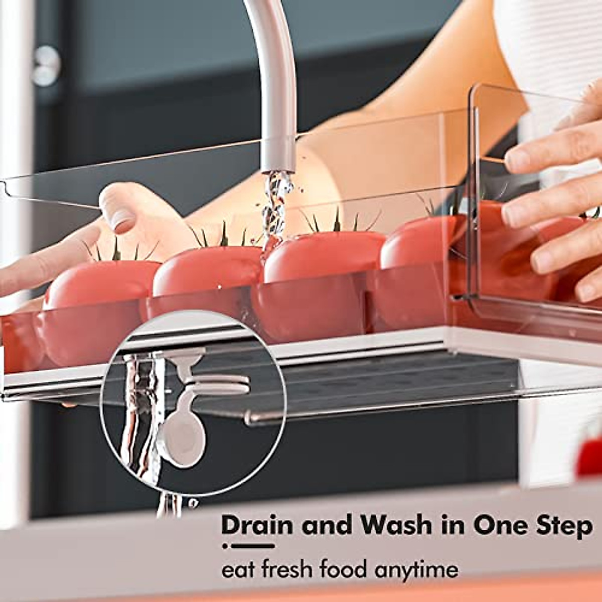 elabo Stackable Refrigerator Organizer Drawers with Removable Drain Tray, Fridge Organizer Bins, Pull Out Food Storage Container Bins with Drawer for Freezer and Kitchen, BPA-Free, Clear