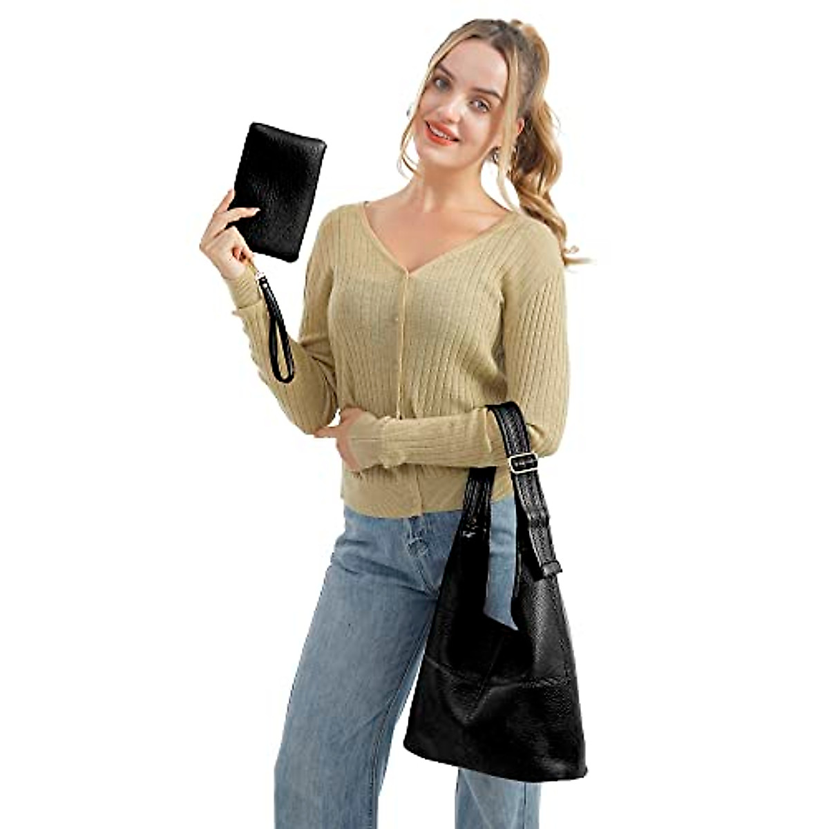 Montana West Hobo Bags for Women Ultra Soft Foldable Shoulder Bag Purse with Coin Purse,MWC2-122BK