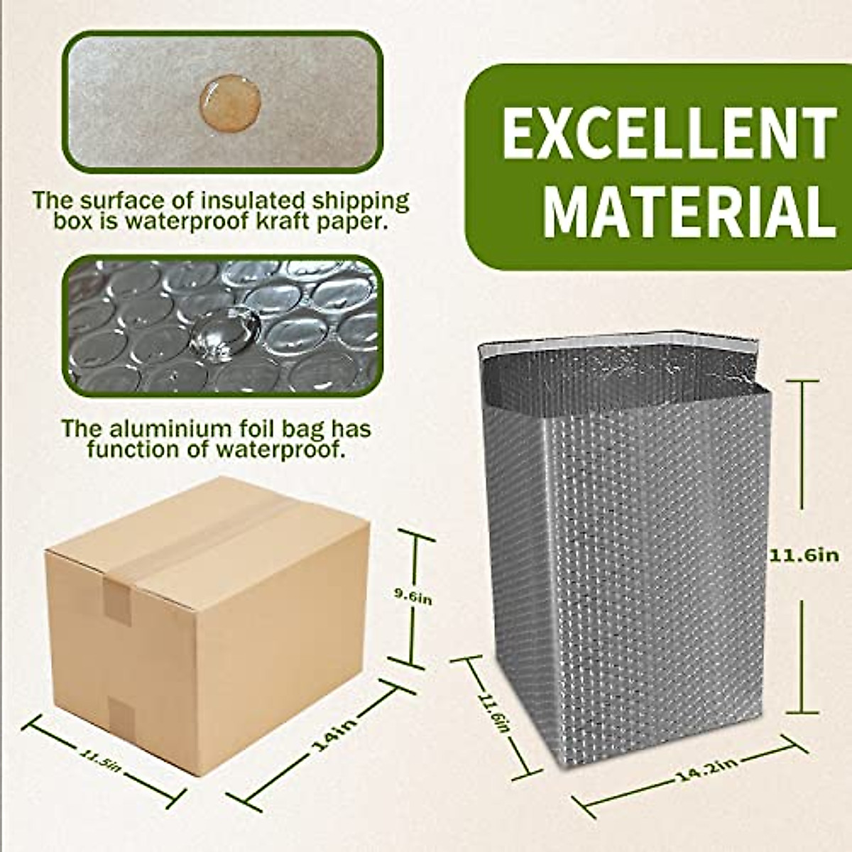 XCLBTFDC Insulated Shipping Boxes with Aluminum Foil Insulated Liner, Styrofoam Cold Delivery Carton Cooler Box with Thermal Bag Liner for Shipping Frozen Food,Moving,Mailing (2 Sets-14"X 11.5"X 9.6")