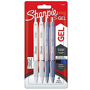 Sharpie S-Gel Gel Pens Medium Point (0.7mm) Frost Blue & White Pearl Barrels Black & Blue Ink 4 Count