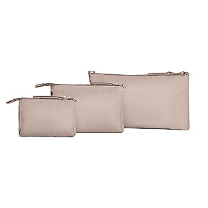 JuJuBe New 3-Piece Pouch Set, Diaper Bag Organizing Pouches, Convertible to Small Purse with Crossbody Strap, Perfect for Travel, Zipper Cosmetic or Makeup Pouch, Large, Medium, and Small, Taupe