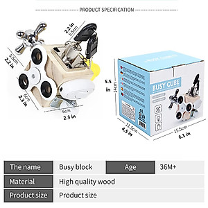 Fidget Toy Busy Cube for Kids,Montessori Toys for Toddlers, Wooden Sensory Toys Gifts for 3-8 Year Old Boys & Girls, Preschool Learning Activities Busy Board for Toddlers Educational Travel Toys