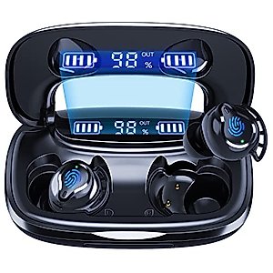 Wireless Earbuds Bluetooth Headphones, 180H Playtime Ear Buds IPX8 Waterproof Bluetooth Earphones, in-Ear Headphones with LED Display Touch Control for Sport/Work (Black)